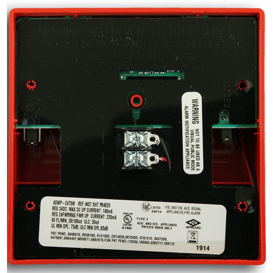 Weatherproof 24VDC Horn Strobe, 75CD, Wall Mount, Red (WPBB-R Backbox ...